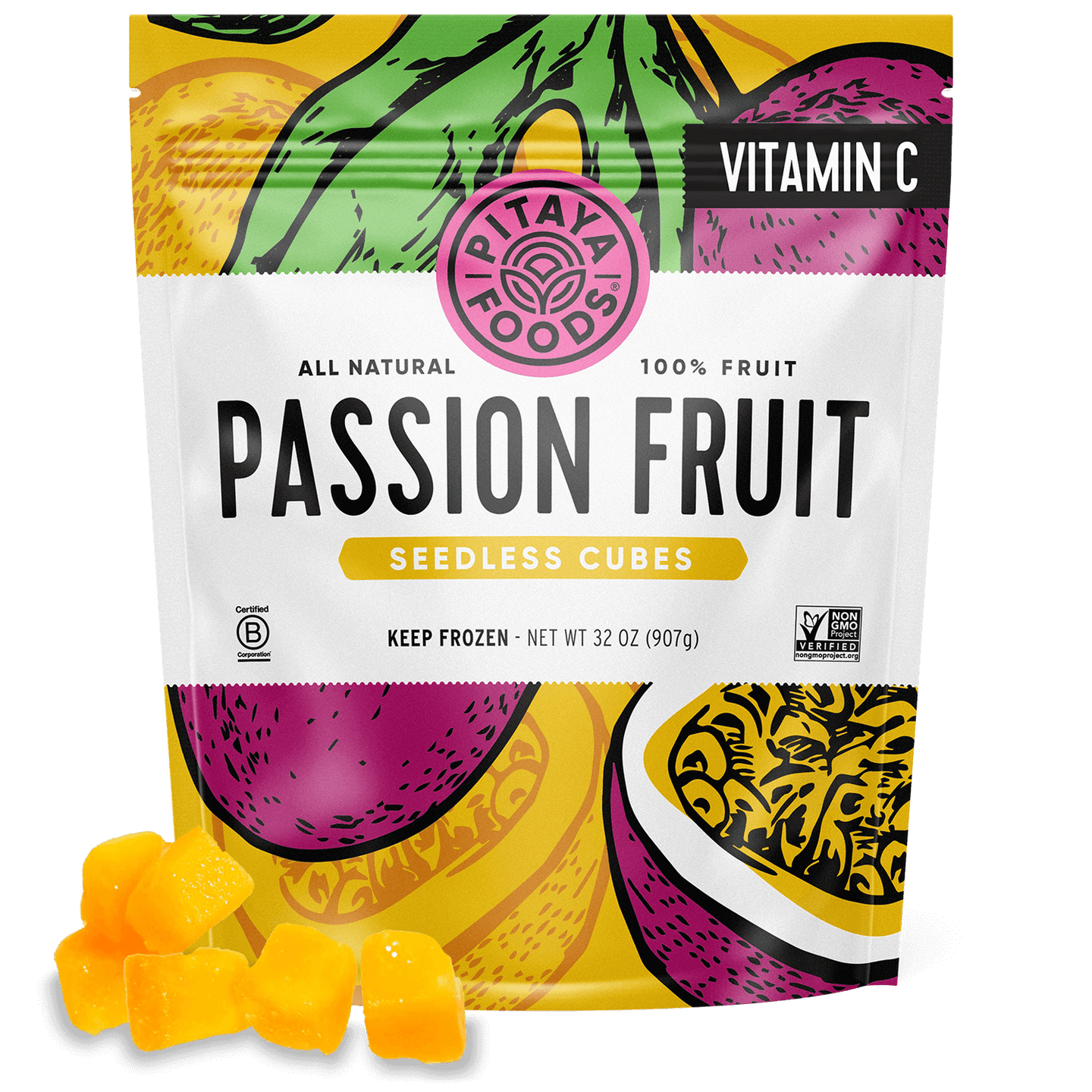 Pitaya Foods Passion Fruit Cubes 2Lb Bags