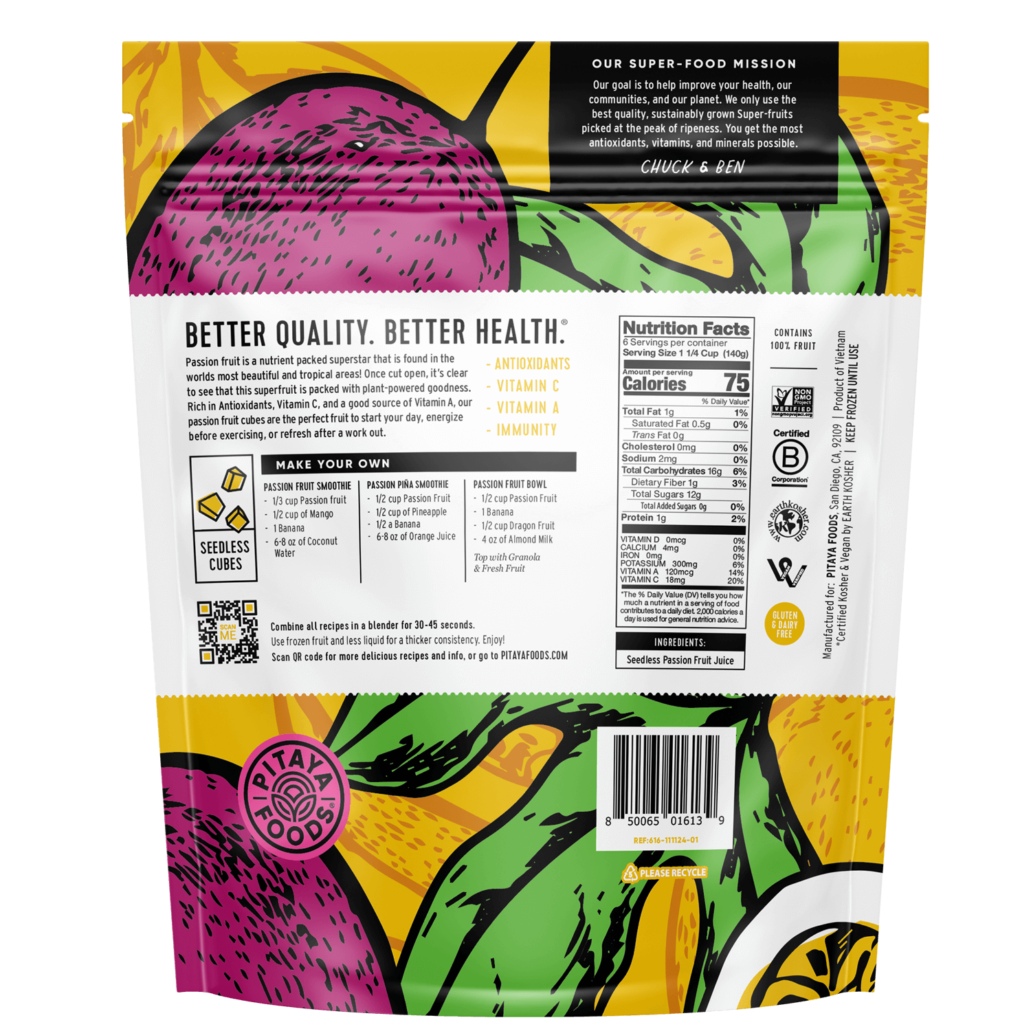Pitaya Foods Passion Fruit Cubes 2Lb Bags