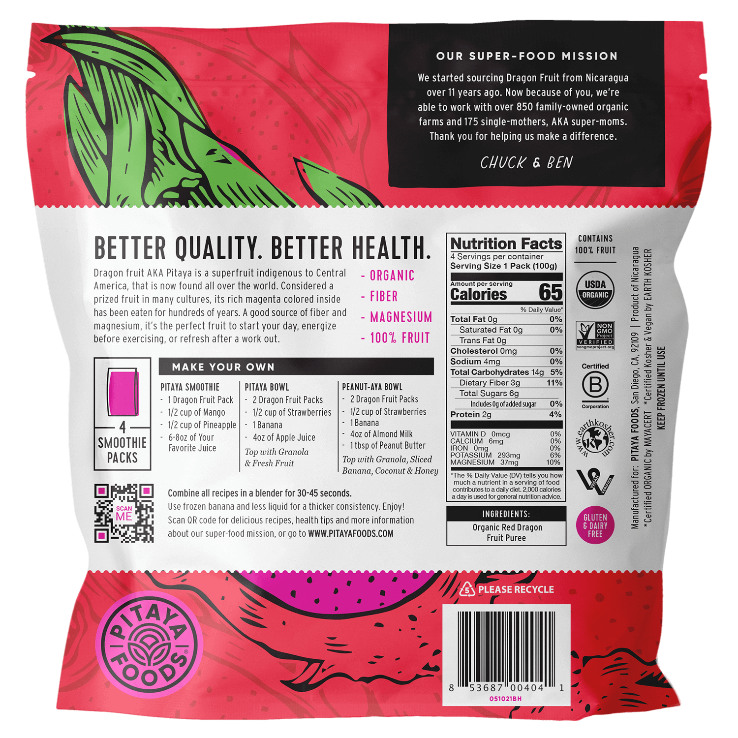Organic Dragon Fruit Smoothie Packs